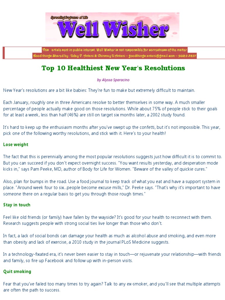 Top 10 Healthiest New Year's Resolutions | PDF | Alcoholism | Sleep