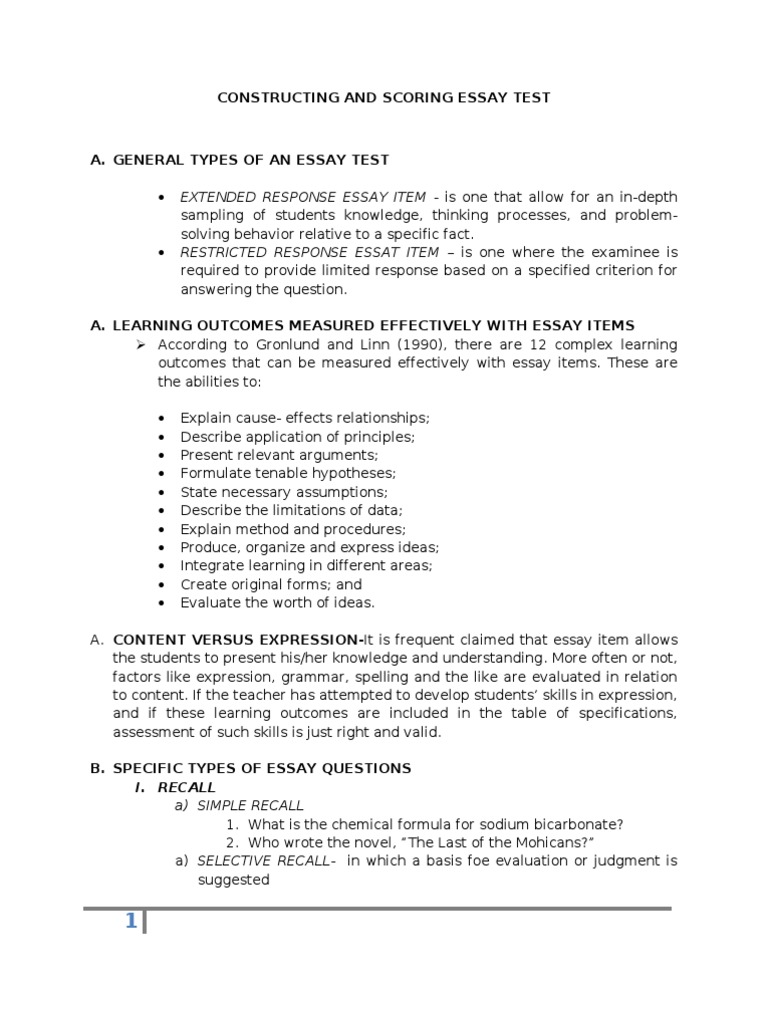 Guidelines for Constructing Essay Tests | PDF | Essays | Question