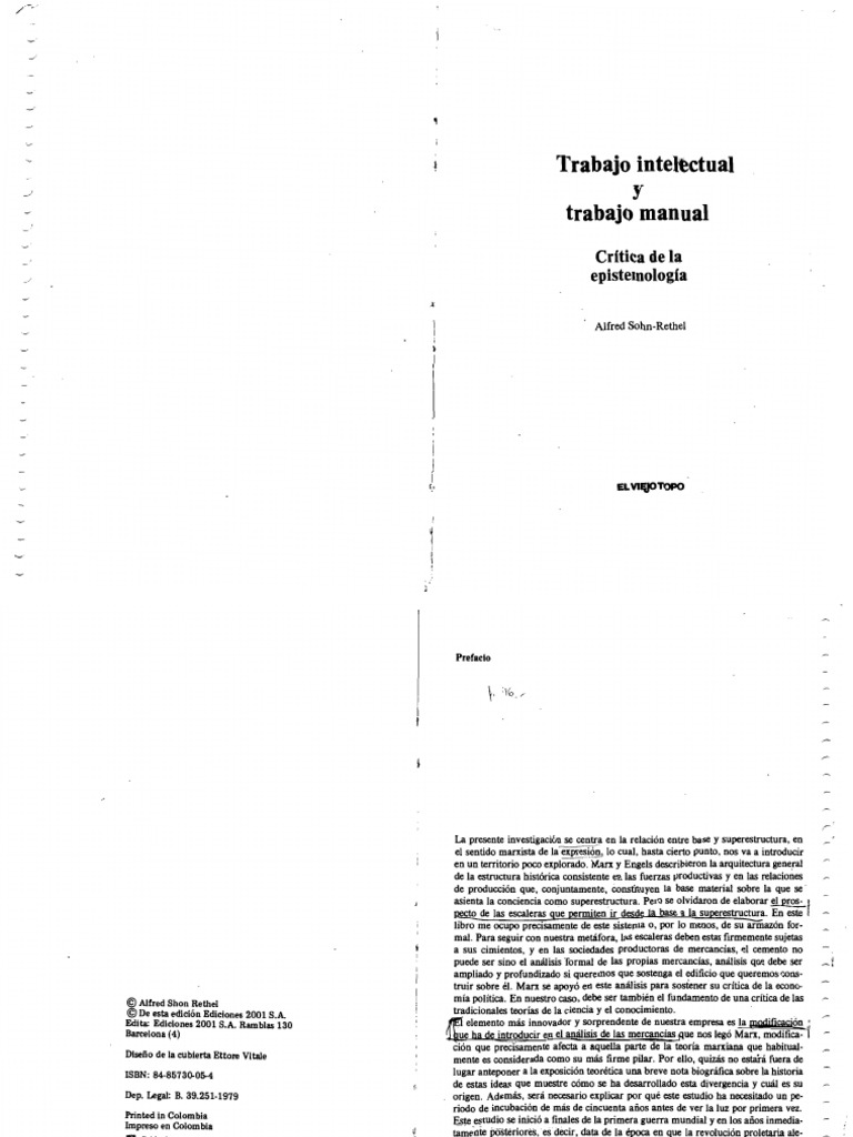 Sohn Rethel Alfred Trabajo Intelectual y Trabajo Manual | PDF