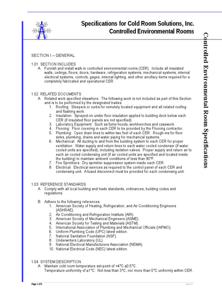 Cold Room Specifications for CER Solutions | PDF | Hvac | Refrigerator