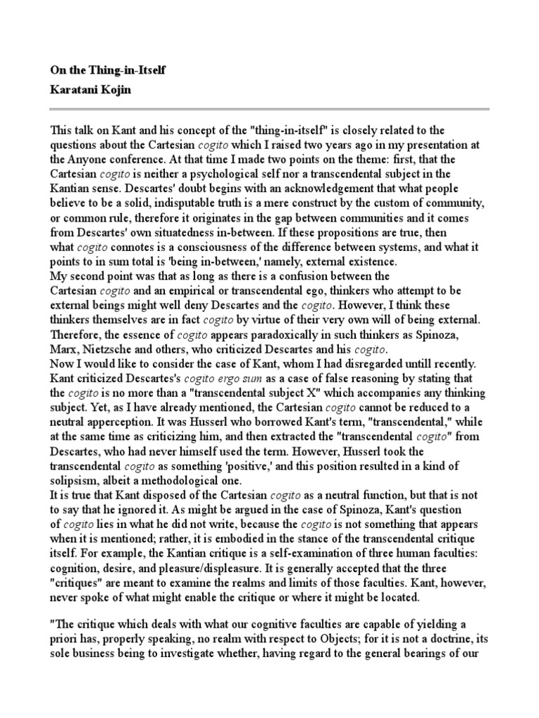 Kojin Karatani - 1993 - On The Thing-In-Itself | Download Free PDF ...
