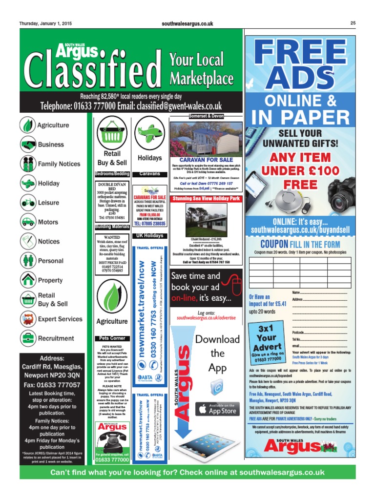 Argus Classified 010115 | PDF | Advertising | Business