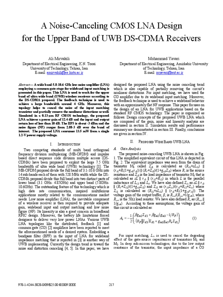 A Noise-Canceling CMOS LNA Design For The Upper Band of UWB DS-CDMA ...