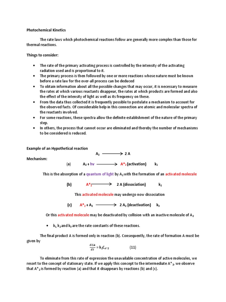 Photochemical Kinetics: Activated Molecule | PDF | Photochemistry ...