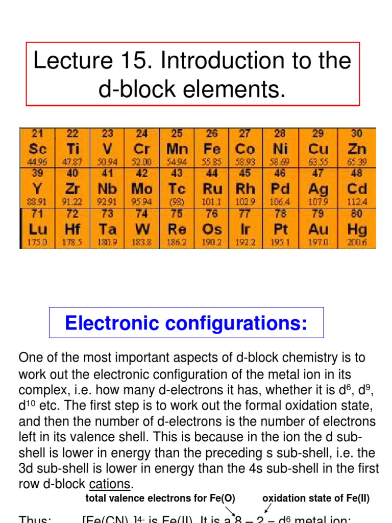 D Block Elements | PDF