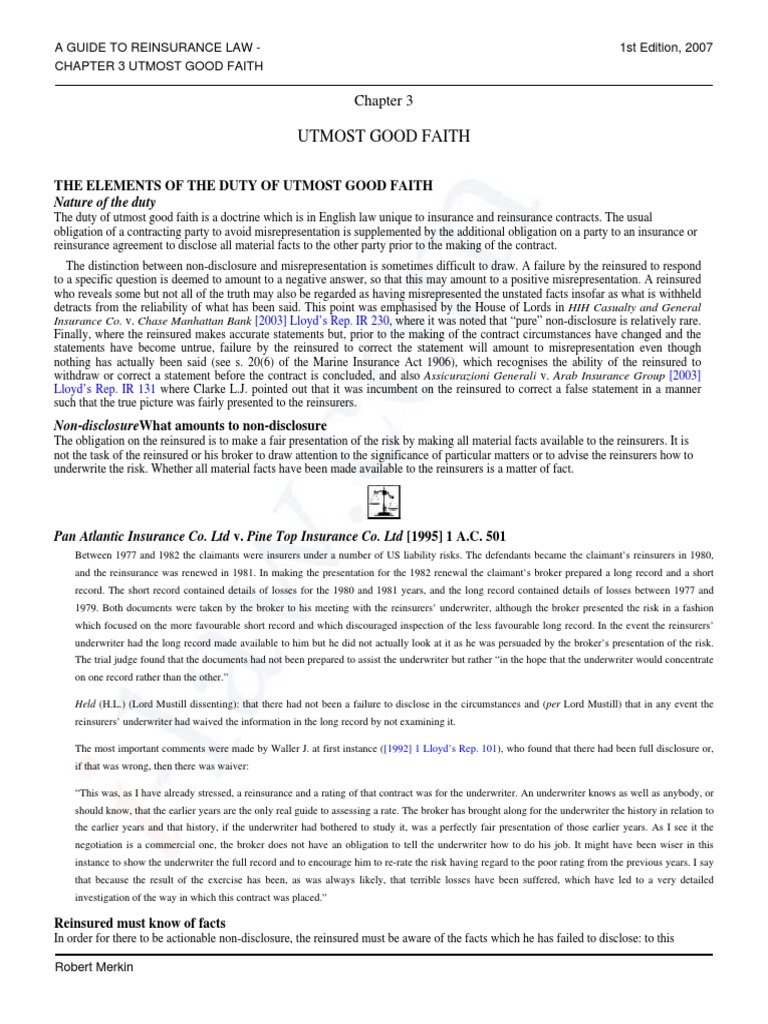 Utmost Good Faith | PDF | Misrepresentation | Reinsurance