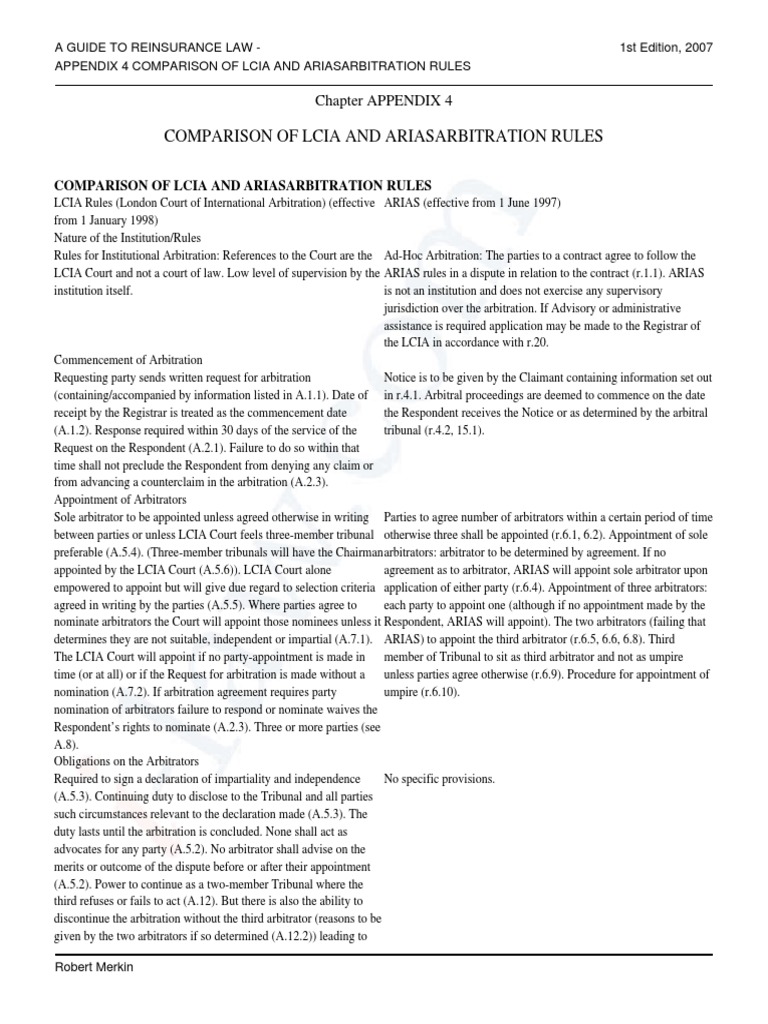 Arbitration Rules: LCIA vs ARIAS | PDF | Arbitral Tribunal | Arbitration