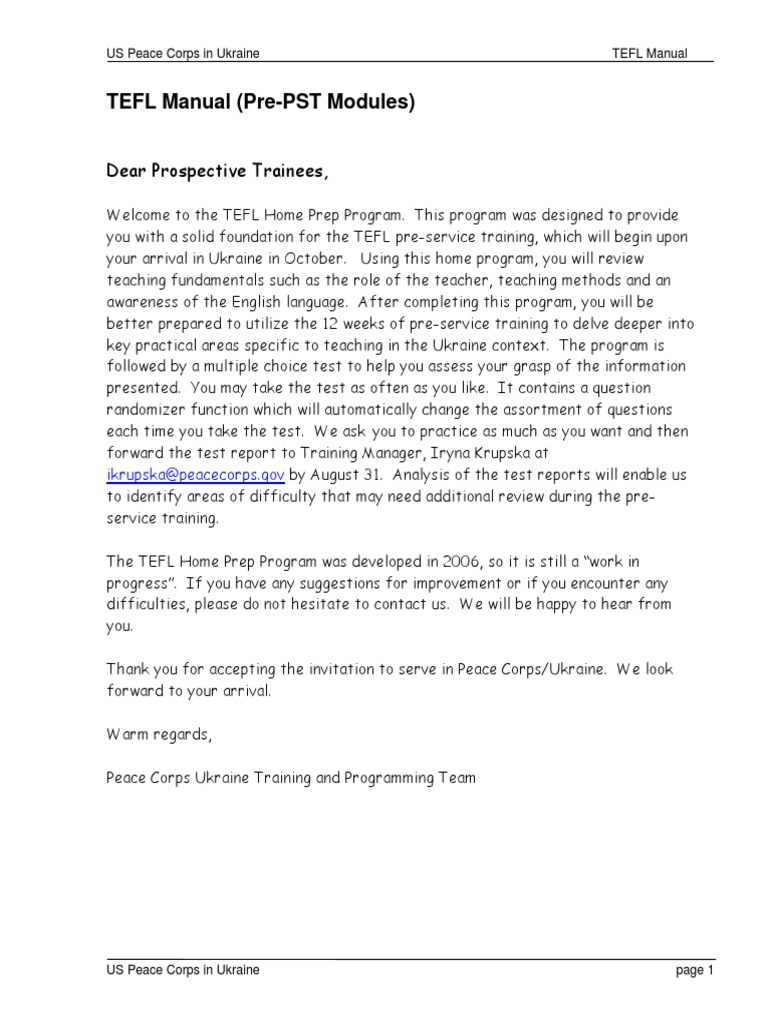 Peace Corps TEFL Manual | PDF | English As A Second Or Foreign Language ...