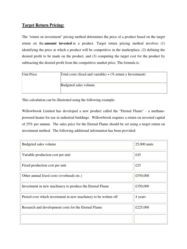 Target Return Pricing | PDF | Profit (Accounting) | Prices