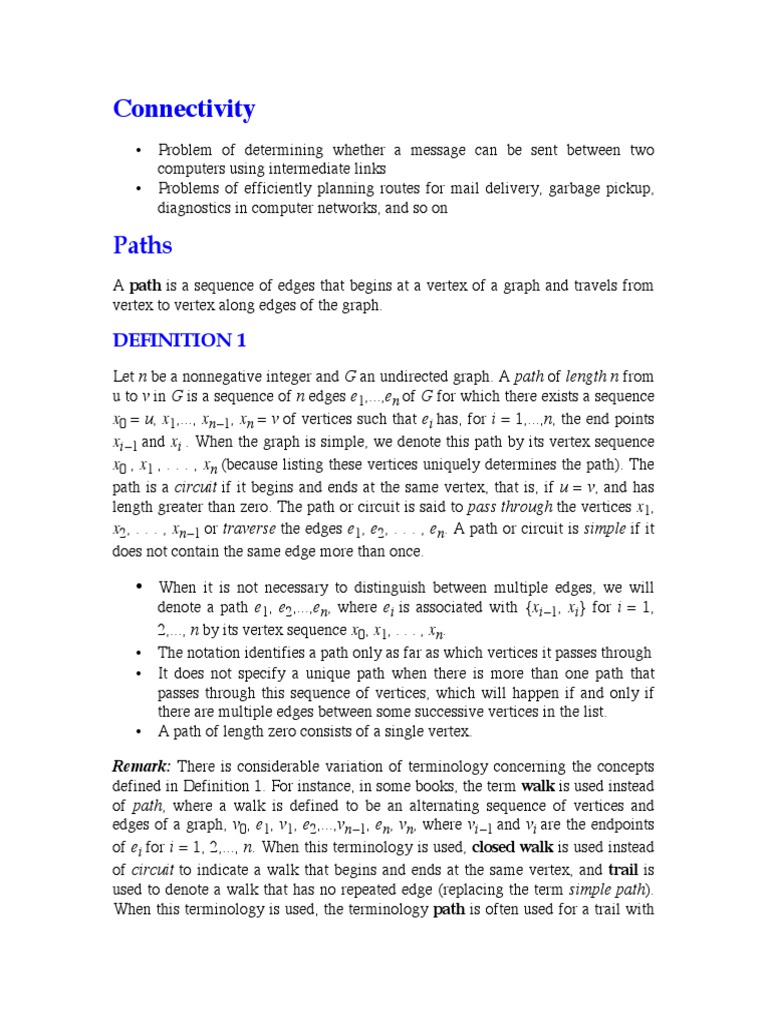 Connectivity: Paths | PDF | Vertex (Graph Theory) | Discrete Mathematics