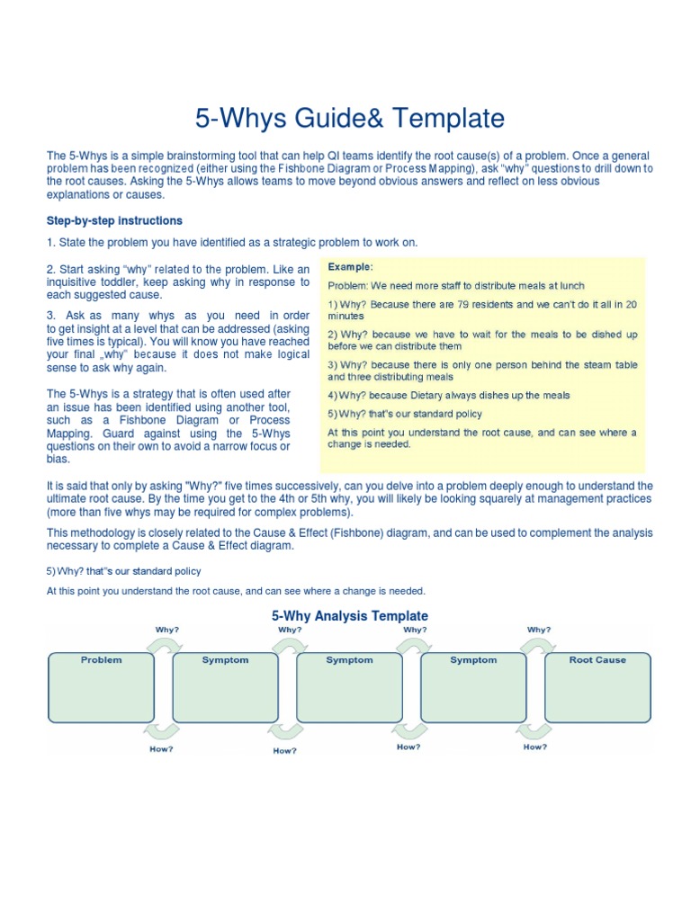 5-Whys Guide& Template: Step-By-Step Instructions | PDF | Six Sigma ...