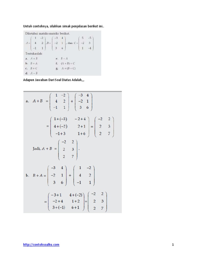 Contoh Soal Tentang Matriks Dan Pembahasannya | PDF