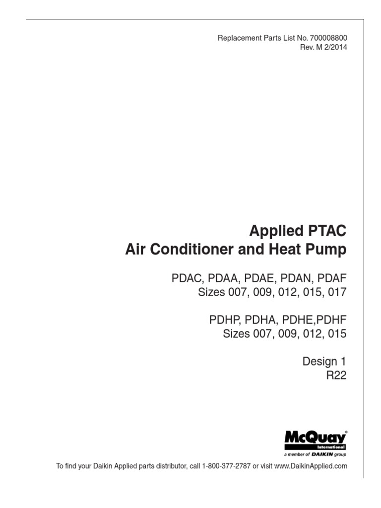 Daikin Replacement Part List | PDF | Hvac | Electric Heating
