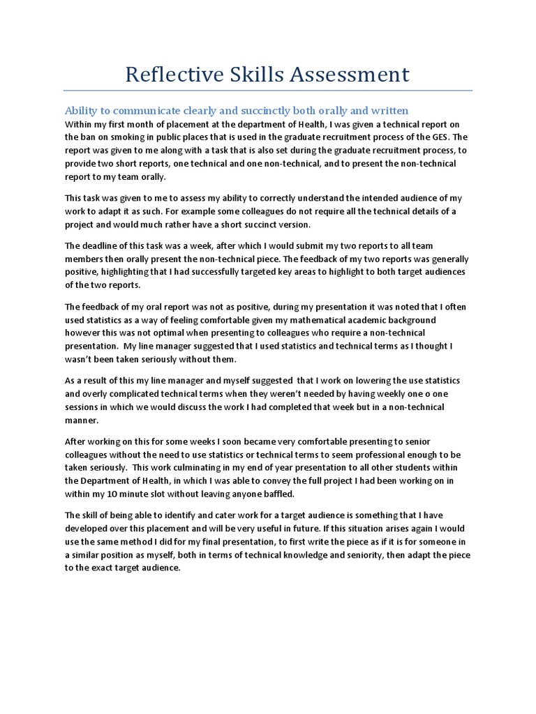 Reflective Skills Assessment | PDF | Spreadsheet | Health Economics