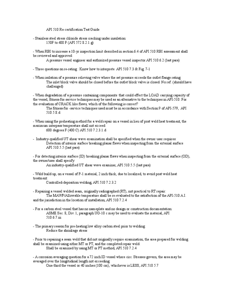API 510 Recert Test Guide | PDF | Corrosion | Welding