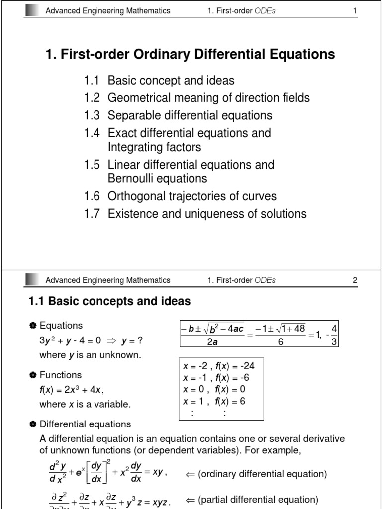 EM701p First-order Ordinary Differential Equations | Ordinary ...