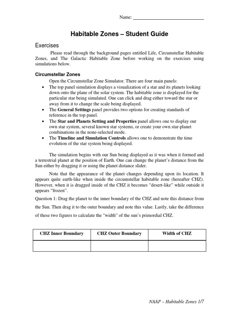 Habitable Zones - Student Guide: Exercises | PDF | Teaching Methods ...