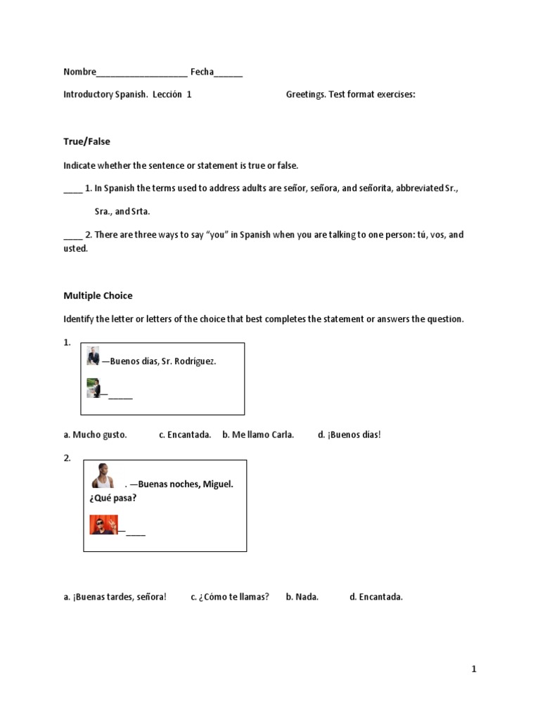 Greetings Exercises | PDF