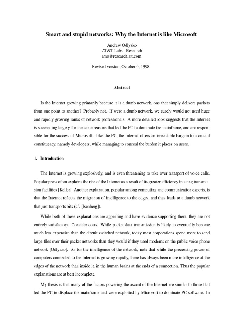 Smart and Stupid Networks | PDF | Personal Computers | Internet