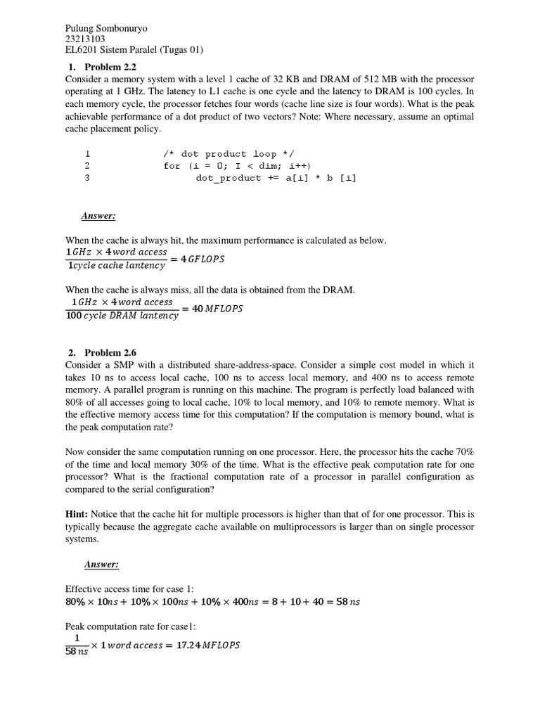 Problem 2.2: Answer | PDF | Cpu Cache | Parallel Computing