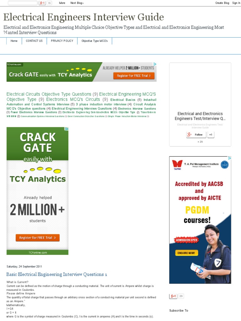 Basic Electrical Interview Questions | PDF | Voltage | Electric Current