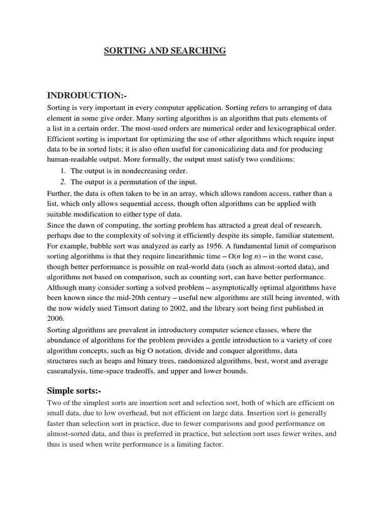 Sorting and Searching | PDF | Algorithms And Data Structures | Algorithms