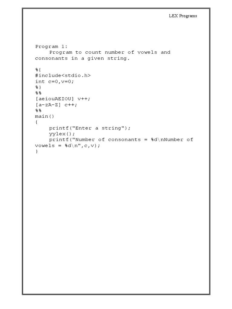 Count and Analyze LEX Programs | PDF