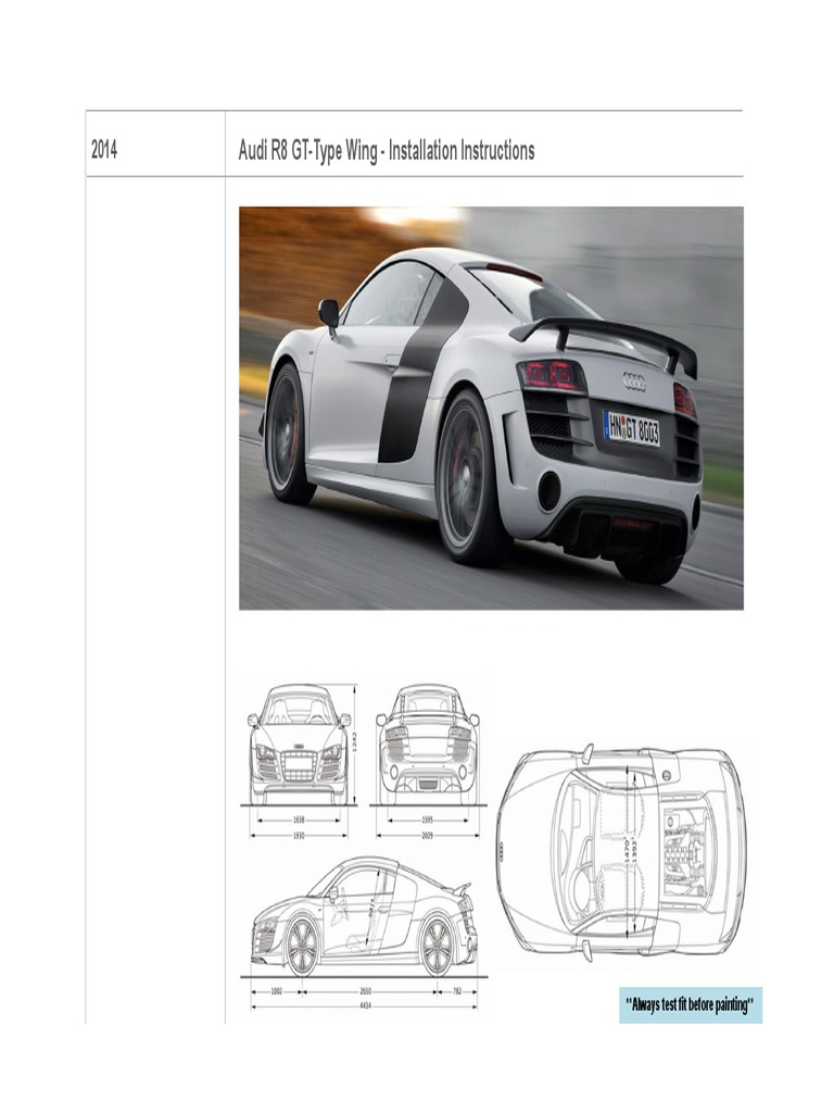 R8 GT Wing - Install Instructions - MASTER | PDF | Audi | Car Body Styles