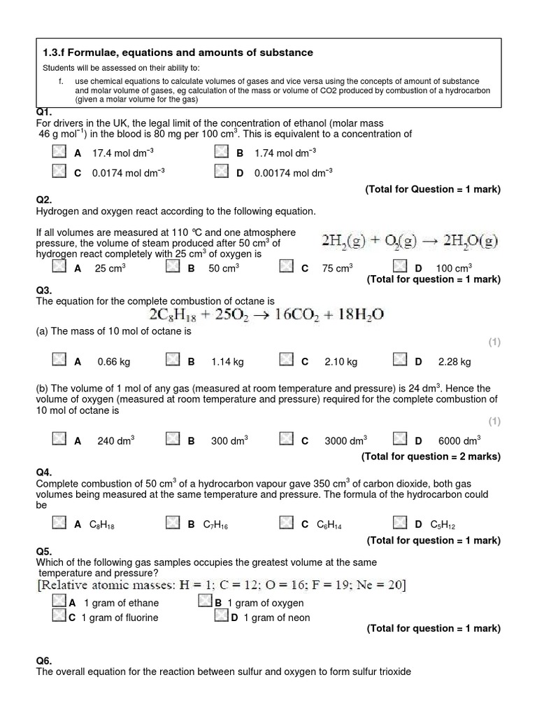 1 3 F Calculations Involving Gas Volumes | PDF | Mole (Unit) | Gases