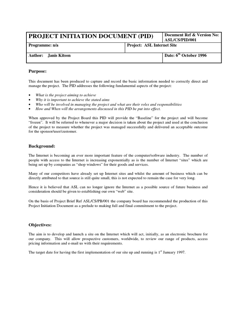 Sample Project Initiation Document | PDF