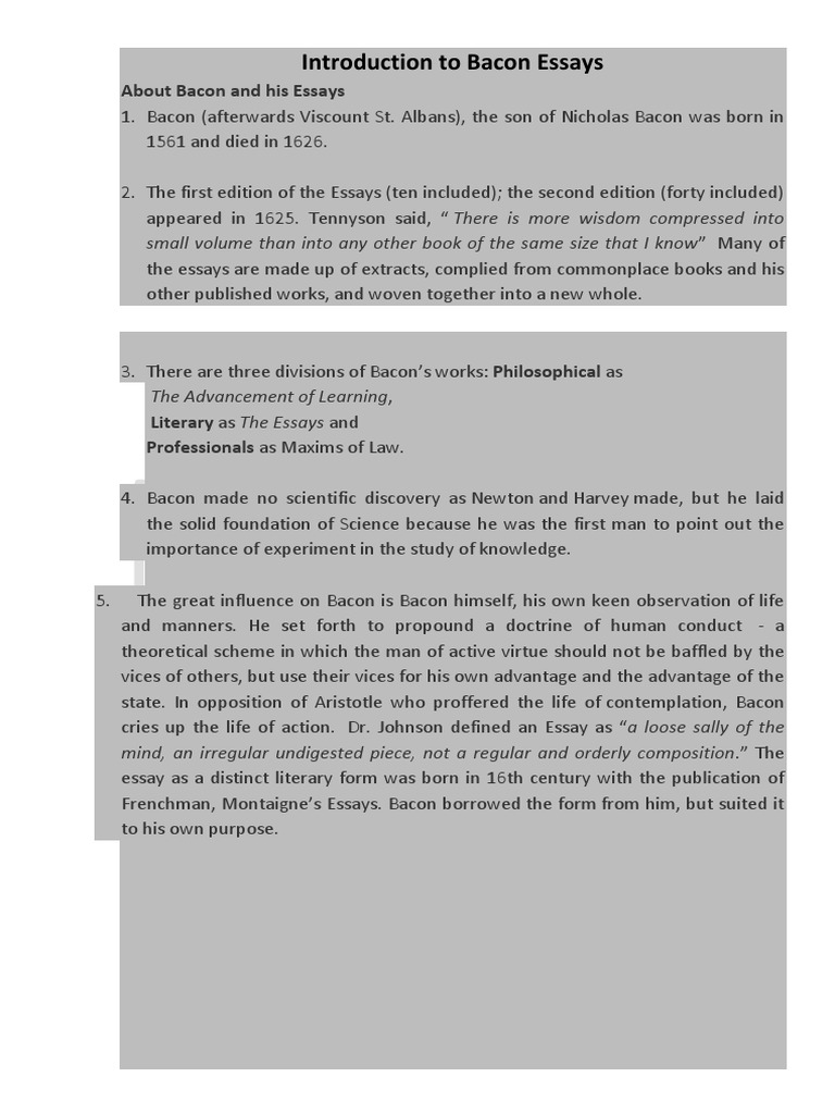 Introduction To Bacon Essays | PDF | Francis Bacon | Atheism
