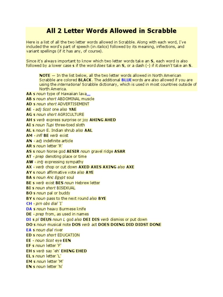 All 2 Letter Words Allowed in Scrabble | PDF | Linguistics | Semantic Units