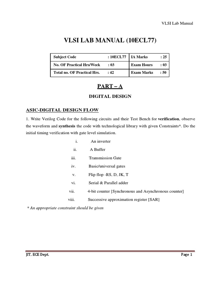 VLSI LAB Manual 2014 | PDF | Analog To Digital Converter | Electronics