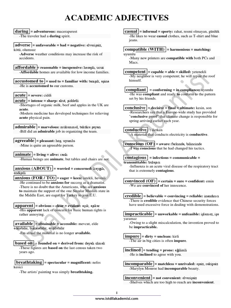 Academic Adjectives | PDF