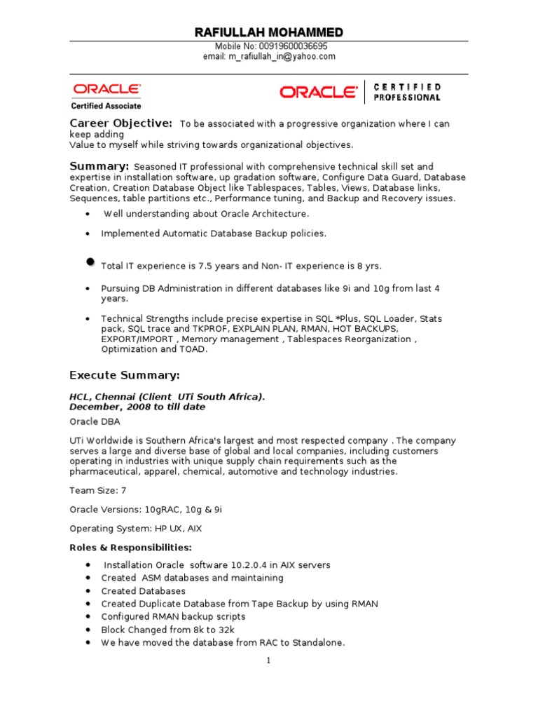 Rafiullah Mohammed | PDF | Oracle Database | Backup