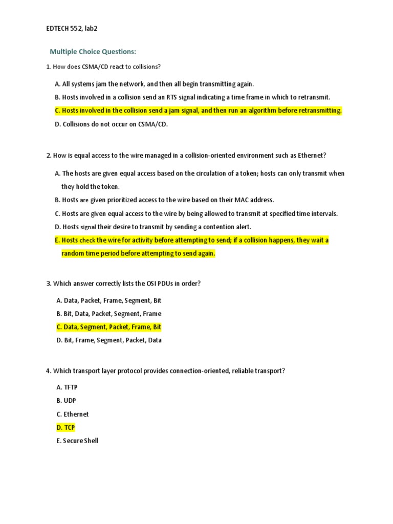 OSI Model Questions | PDF | Osi Model | Internet Protocol Suite