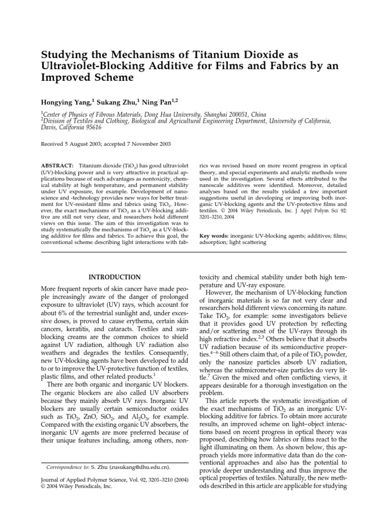 Studying The Mechanisms of Titanium Dioxide As Ultraviolet-Blocking ...