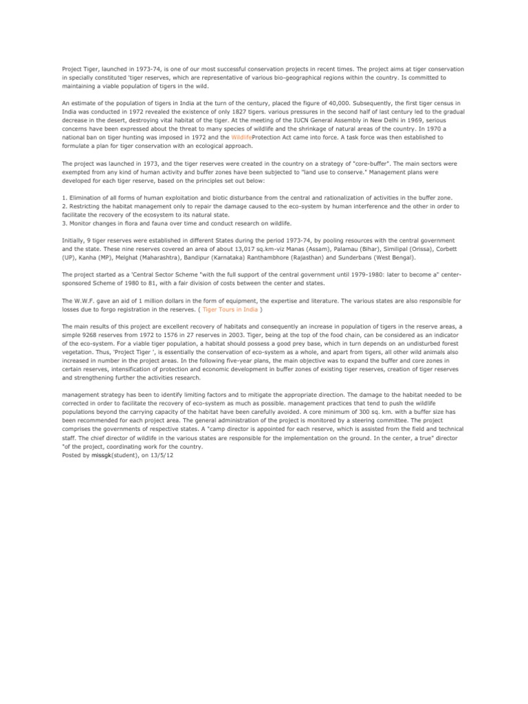 Project Tiger | PDF | Tiger | Conservation Biology
