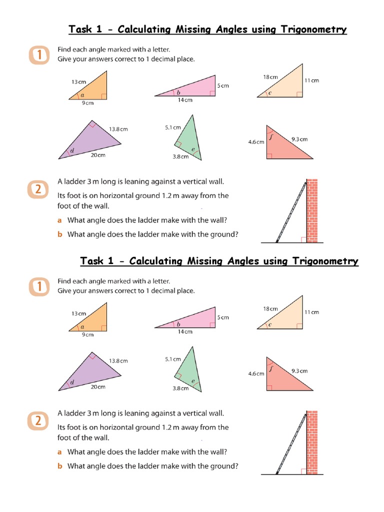 Task 1 - Calculating Missing Angles Using Trigonometry | PDF