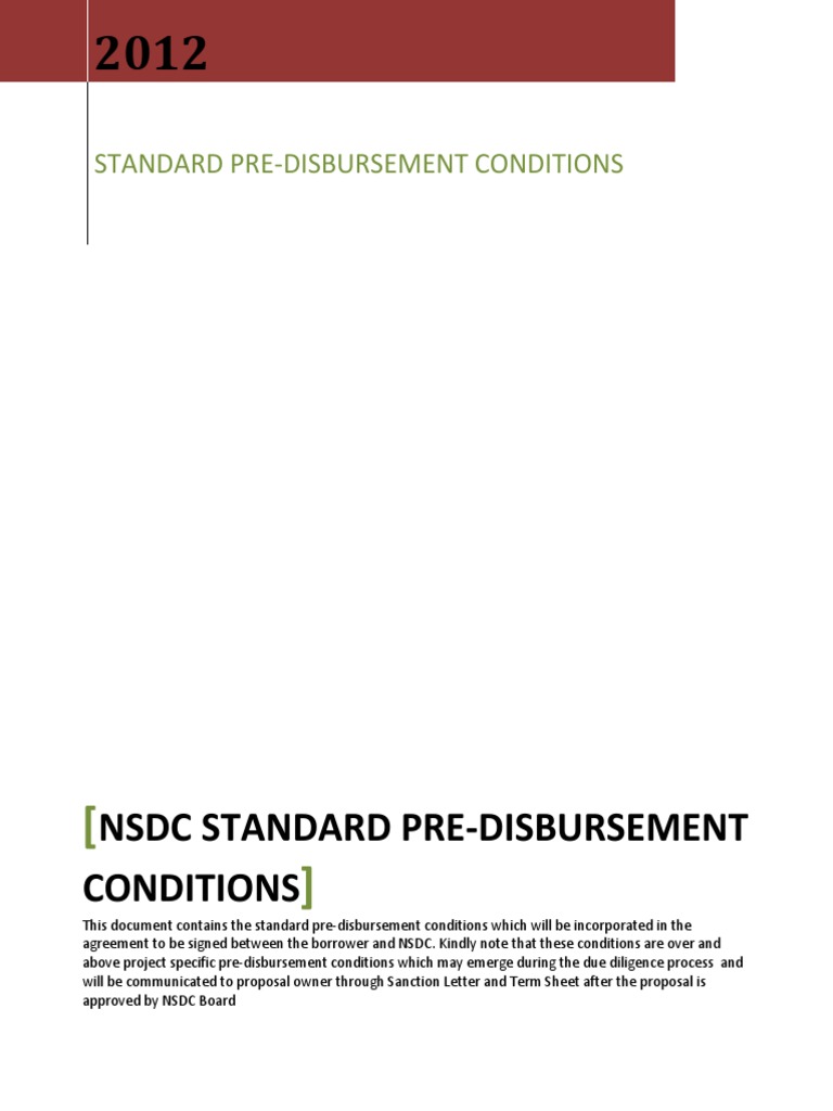 Standard Pre Disbursement Conditions PDF | PDF | Debtor | Loans
