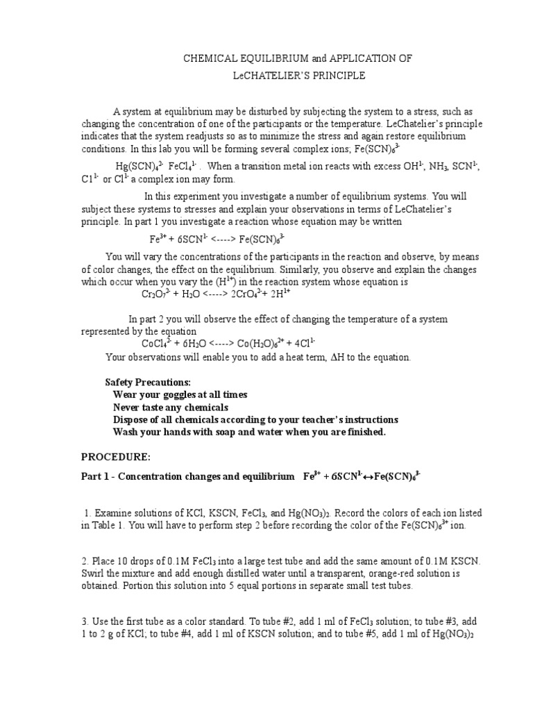 LeChatelier's Principle in Equilibrium Experiments | PDF | Chemical Equilibrium | Precipitation ...