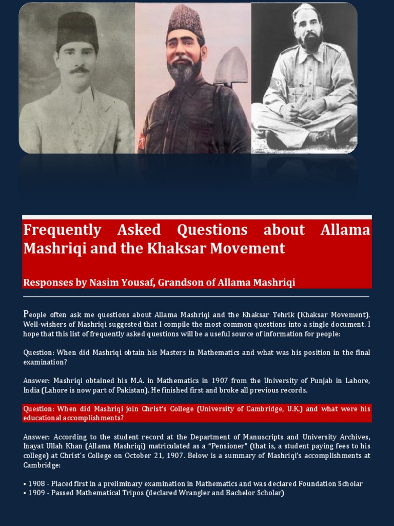 Frequently Asked Questions About Allama Mashriqi and The Khaksar ...