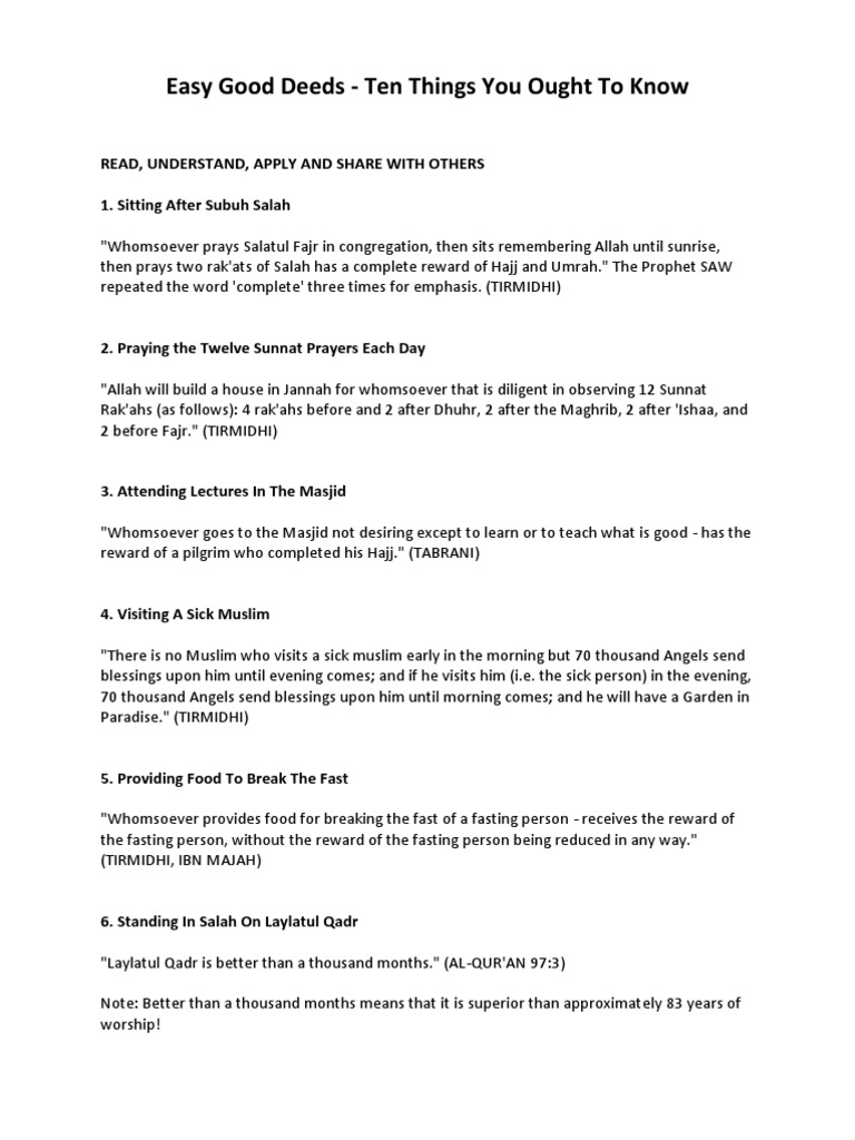 Easy Good Deeds | PDF | Hajj | Islamic Behaviour And Experience