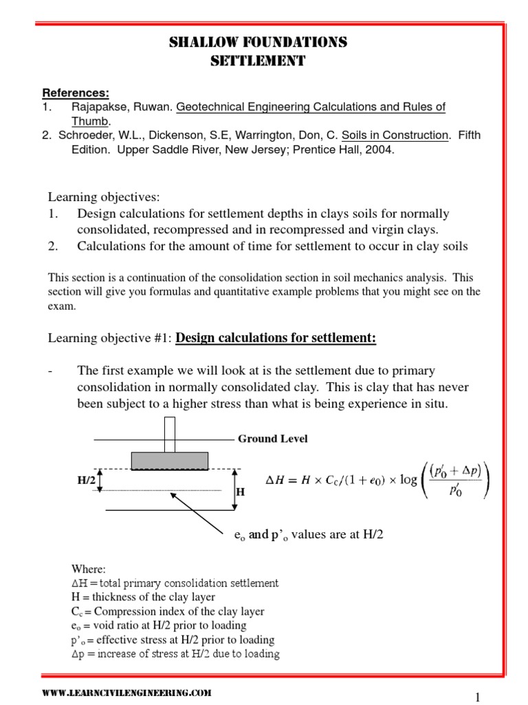 Settlement calculation | Solid Mechanics | Civil Engineering
