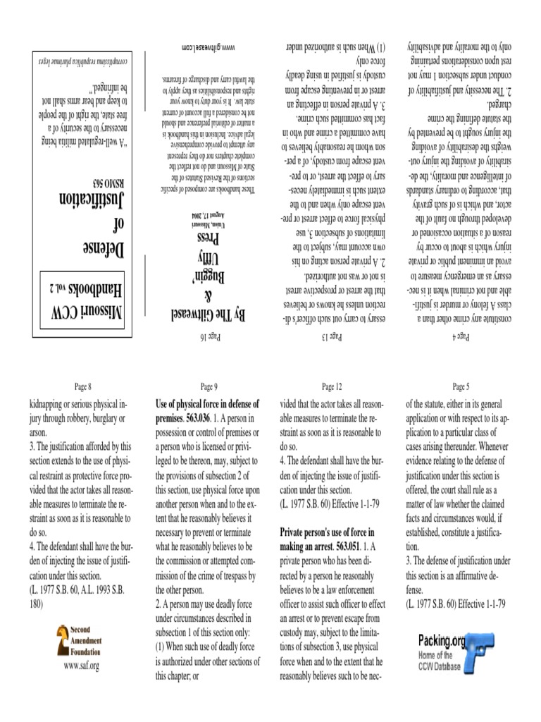 Use of Physical Force in Defense of Premises. 563.036. 1. A Person in ...
