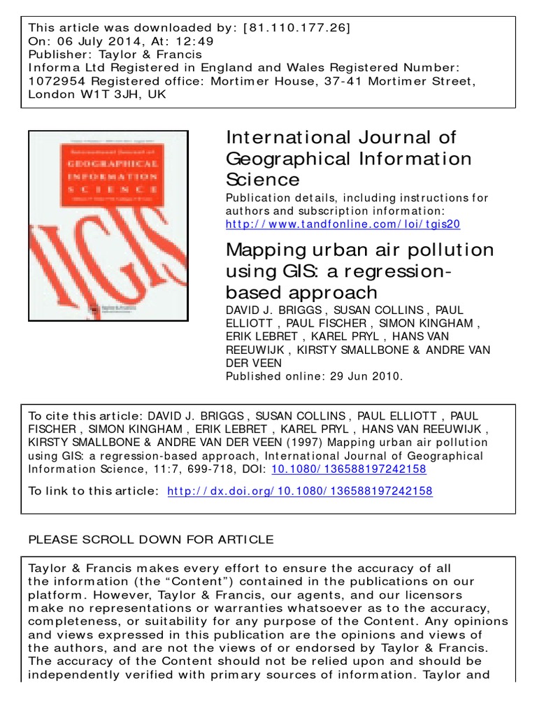 Mapping Urban Air Pollution Using GIS - A Regression Based Approach PDF ...