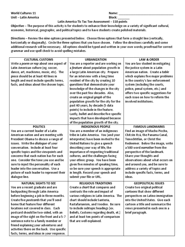 Latin America Tic Tac Toe Project | PDF | Indigenous Peoples | The ...