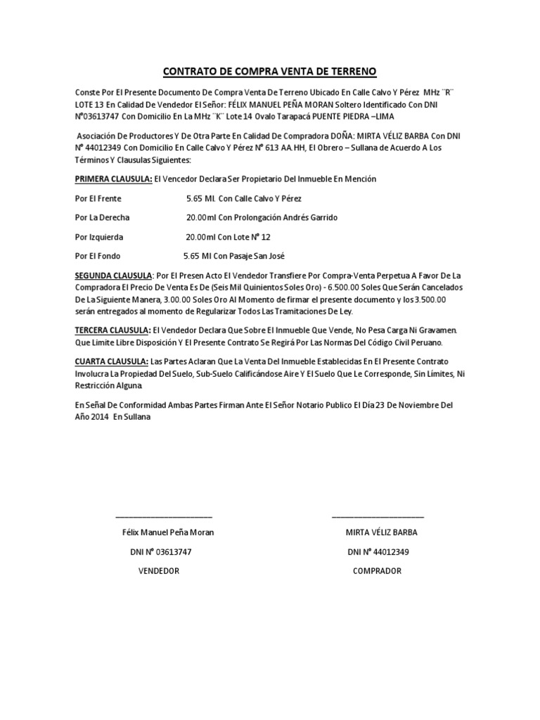 Contrato de Compra Venta de Terreno | PDF | Gobierno