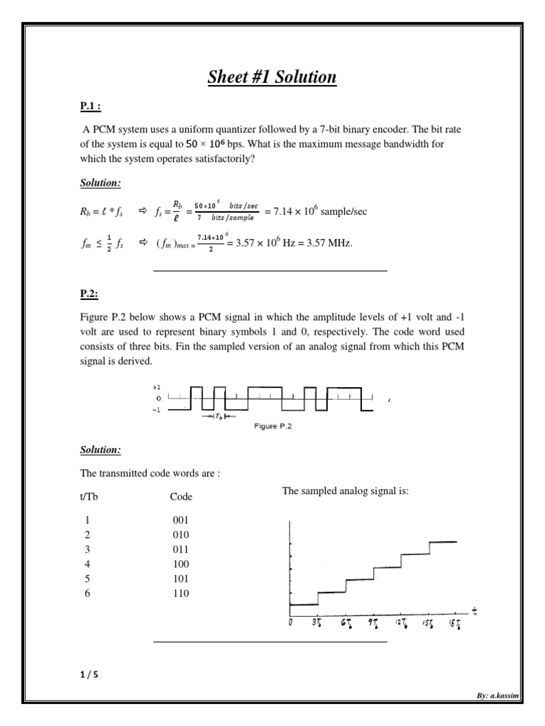 Sheet #1 Solution | PDF | Signal (Electrical Engineering) | Sampling (Signal Processing)