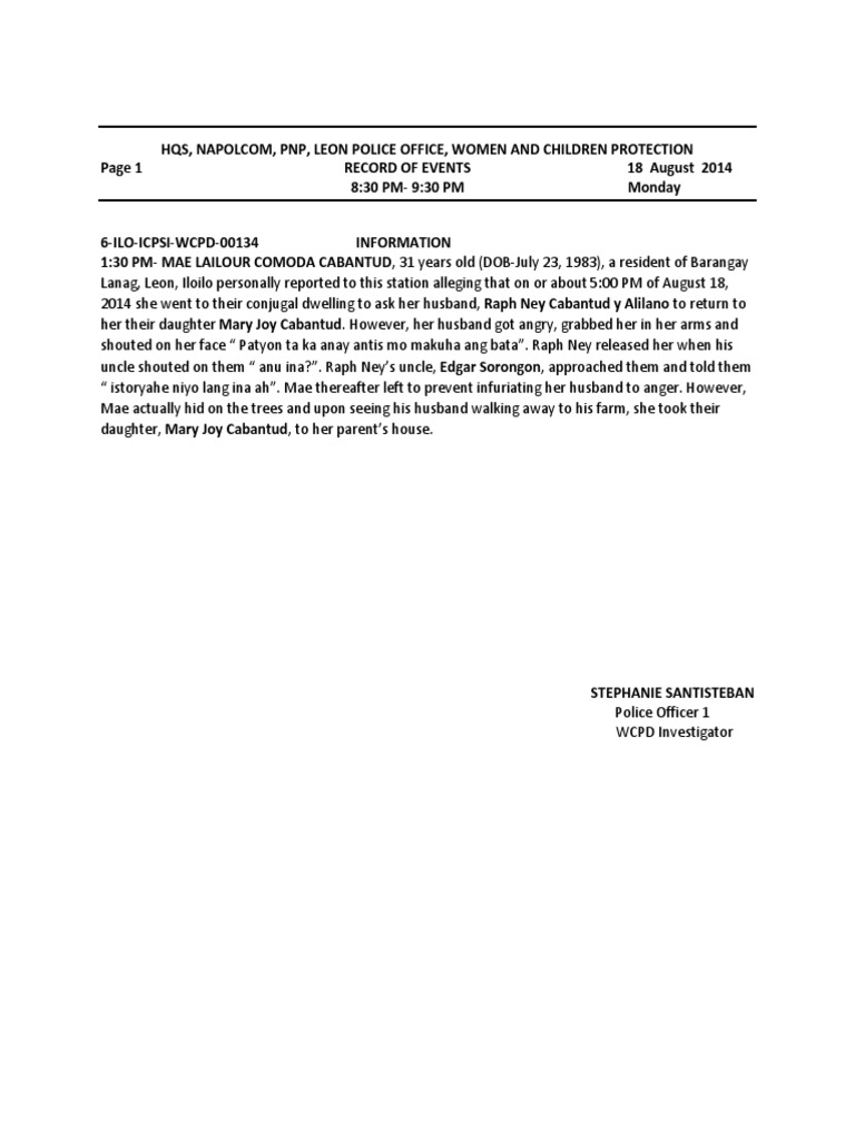 Police Blotter Sample | PDF